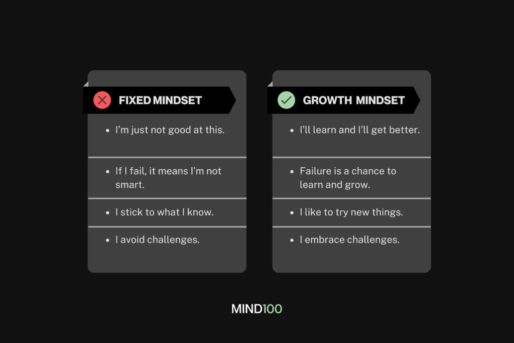 Growth Mindset vs Fixed Mindset: What's the Difference? | Mind100